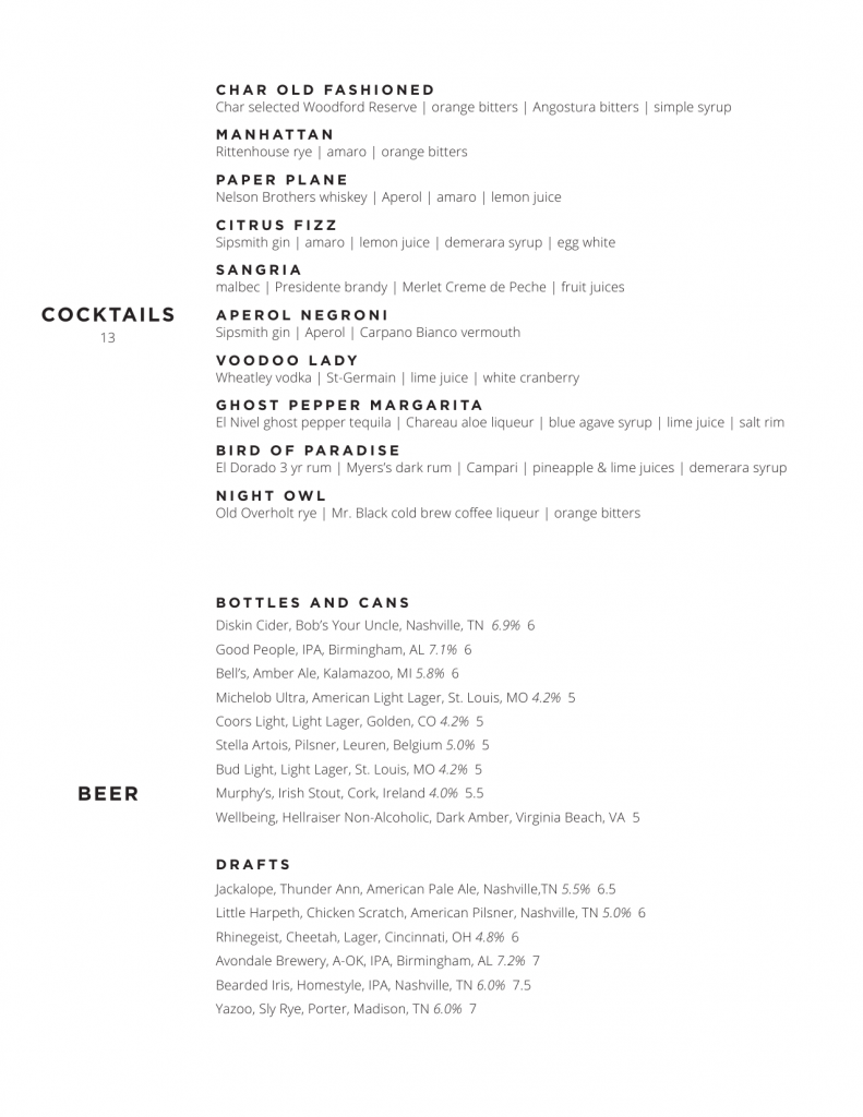 Drinks - Char Nashville