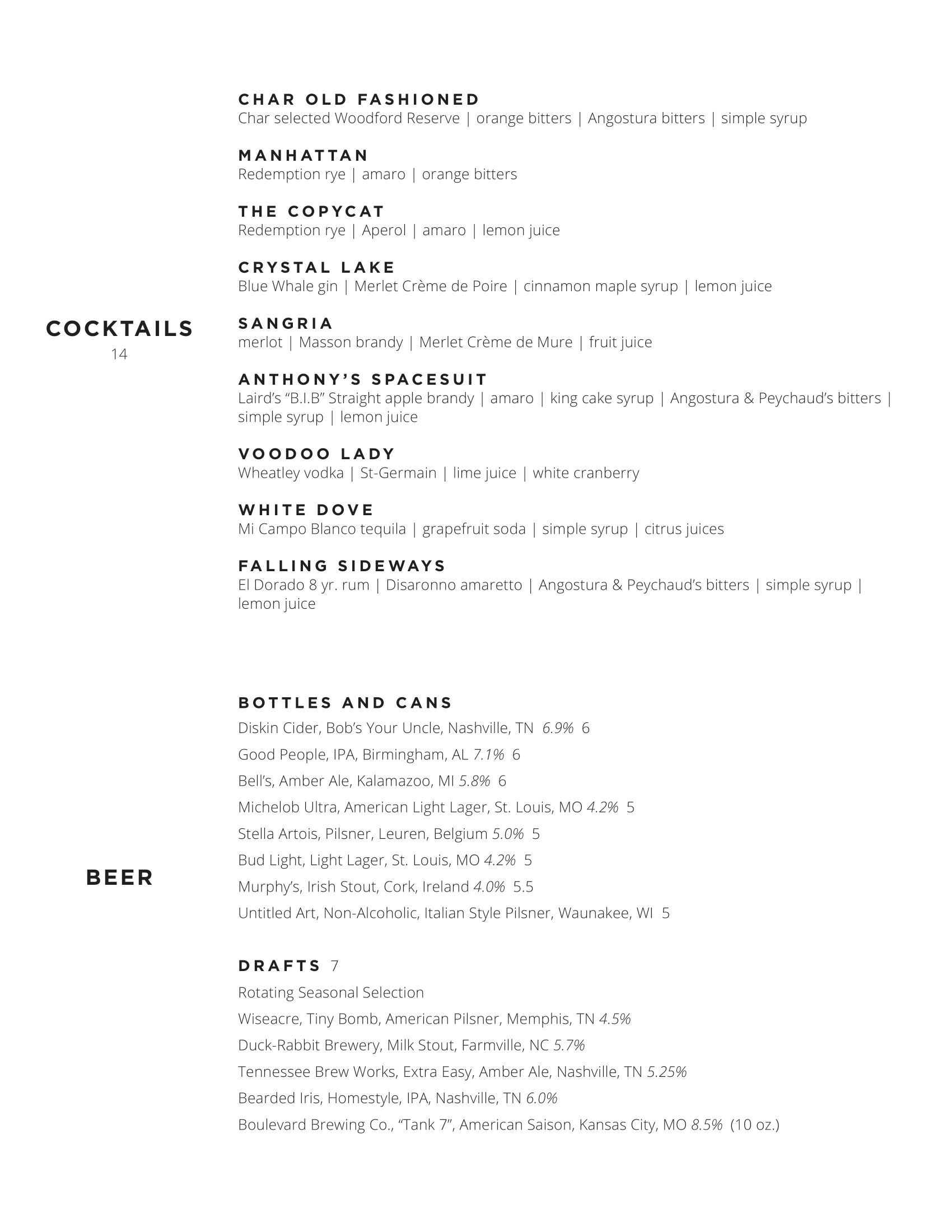 Drinks - Char Nashville